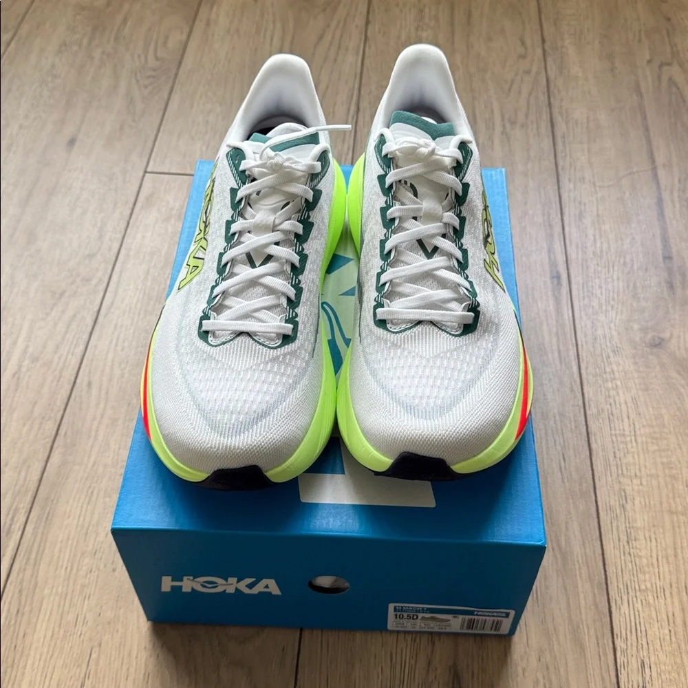 Hoka | Shoes | Hoka Mach 7 White Neon Yellow Green Running Shoes Mens ...